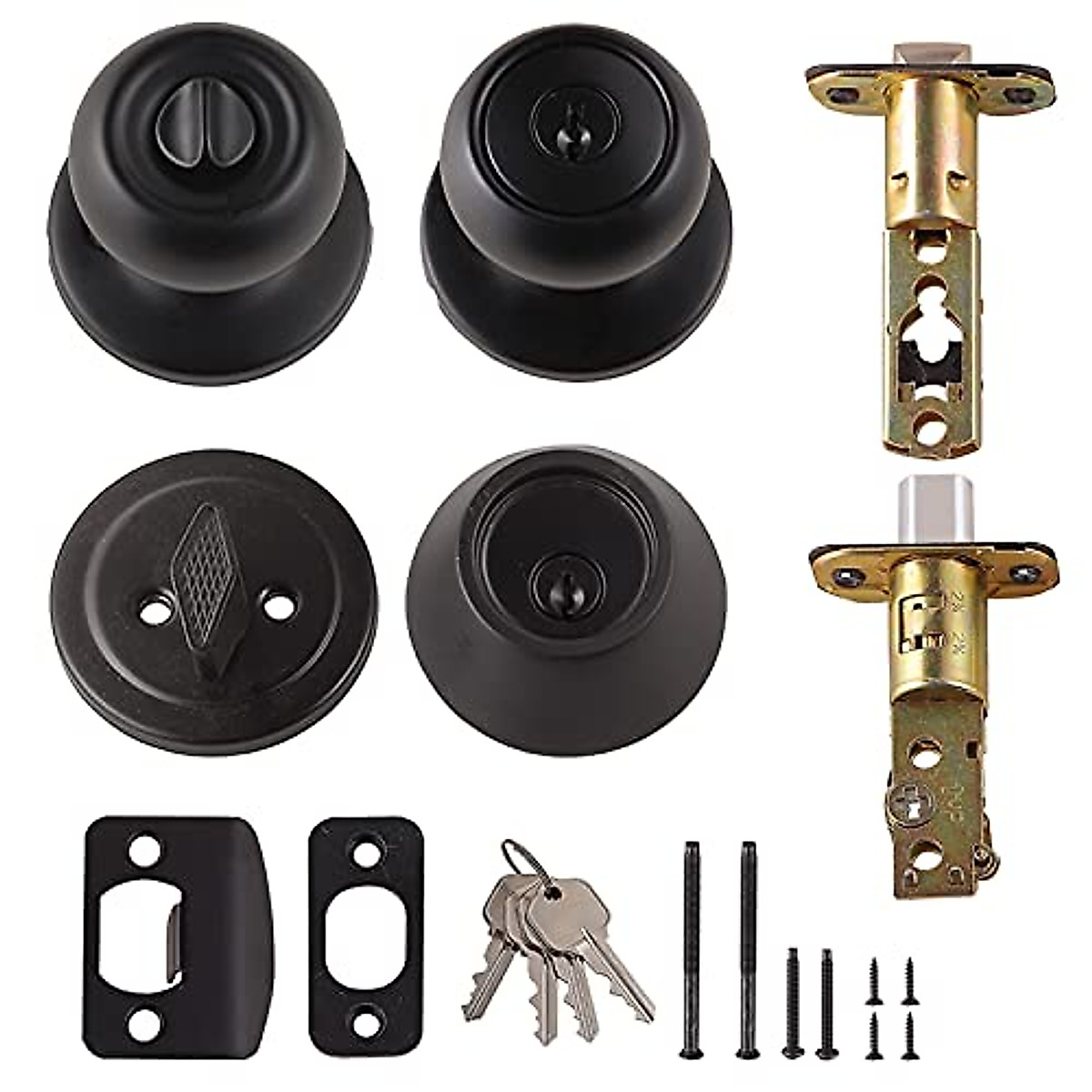 Amazon Basics Exterior Door Knob With Lock and Deadbolt, Coastal, Matte Black