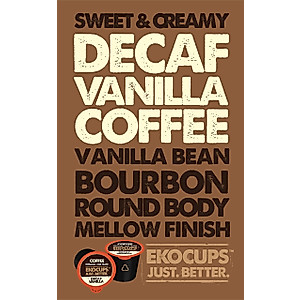 EKOCUPS Organic Swiss Water Decaf French Vanilla Flavored Coffee Pods, Extra 30% More Coffee, Fair Trade Medium Roast, Decaf Vanilla Coffee for Keurig K Cup Machines, Recyclable Pods, 40 Count