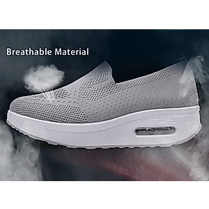 peculoon Women's Summer Platrform Walking Shoes Casual Slip On Sneakers Air Cushion Wedge Loafers Light Weight Nursing Shoes (Coffee, Numeric_4_Point_5)