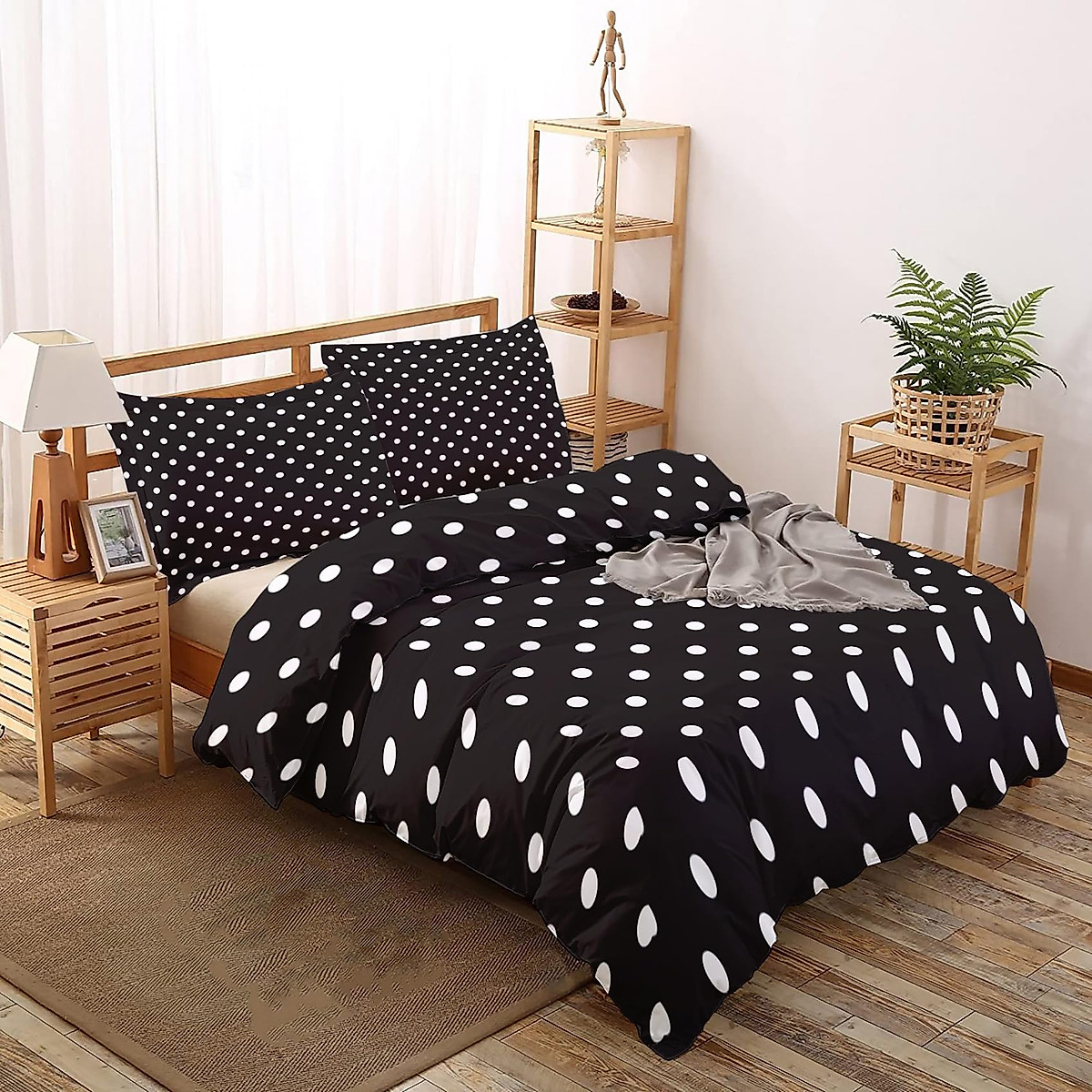 Quzepzarl Polka Dot Duvet Cover Set Queen Size, Black White Circle Bedding Set 3 Pieces with Zipper Closure, Geometric Comforter Cover Soft Microfiber 1 Duvet Cover 90" x 90" and 2 Pillow Shams