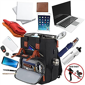 FALANKO Laptop Backpack for Women, Work Doctor Teacher Nurse Wide Open College School Student 15.6 Inch Laptops Bookbag Purse with USB Charging Port, Travel RFID Computer Bag for Men Women Girls Black