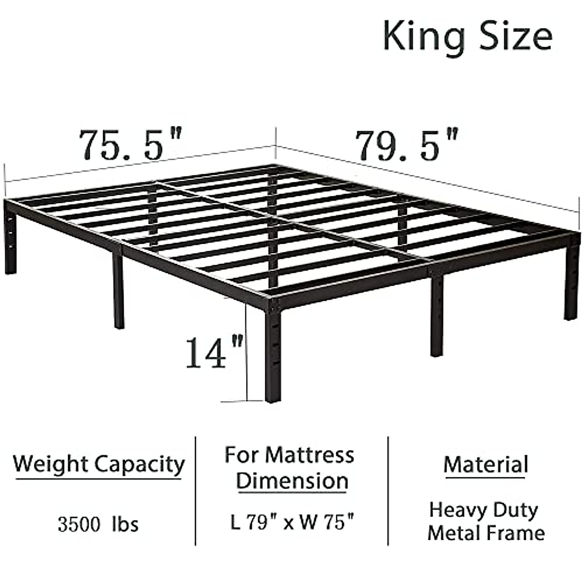 Mombinus 14 Inches Tall King Metal Platform Bed Frame/Heavy Duty Steel Slat Support/Noise Free/Easy Assembly/No Box Spring Needed Black
