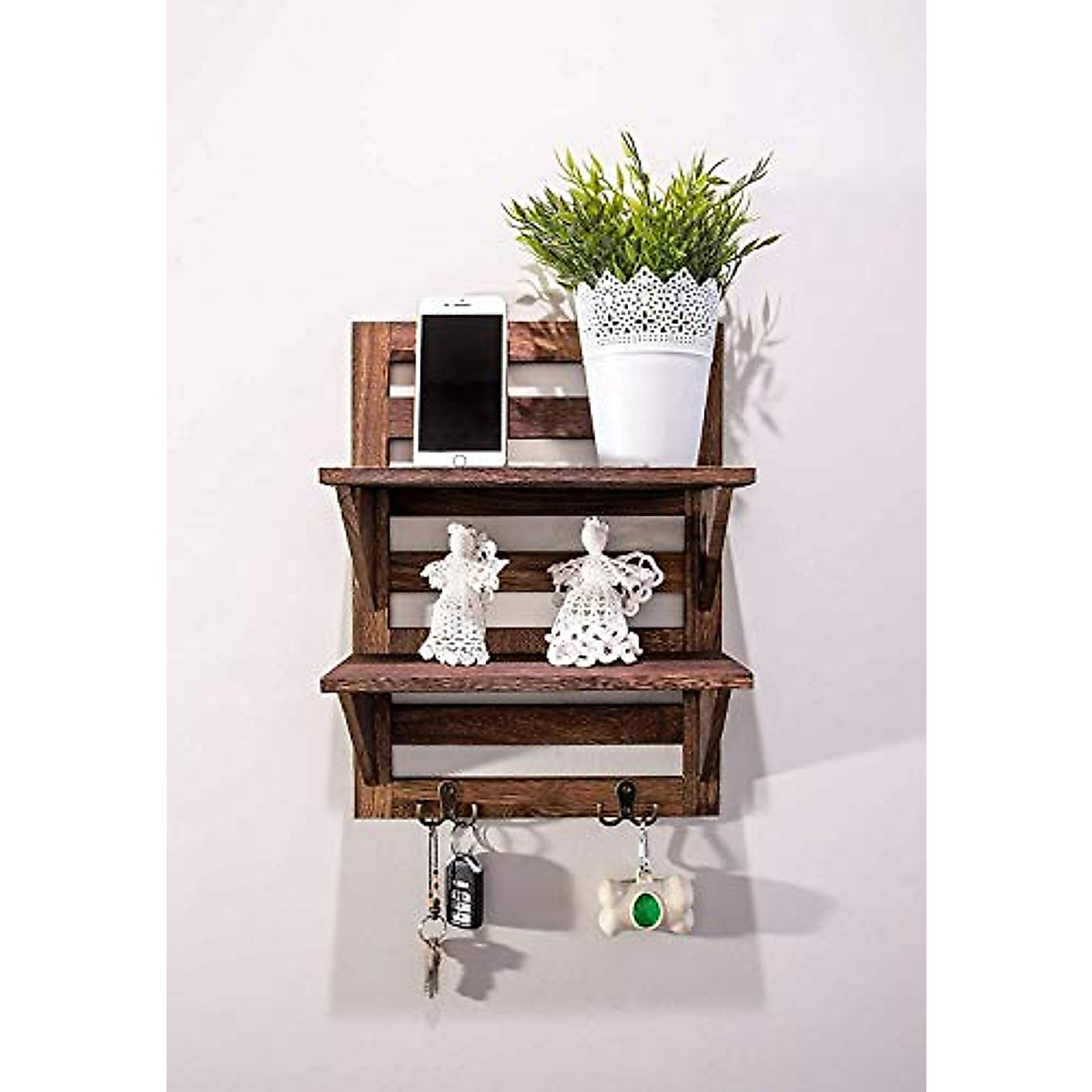 Rustic Wall Mounted Shelves for Kitchen, Bathroom Farmhouse Vintage Wall Shelves, Floating Shelves with 2 double Iron Hooks