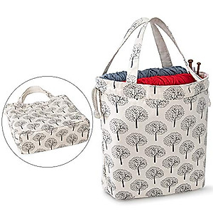Teamoy Knitting Tote Bag with Drawstring Closure, Portable Yarn Storage Bag for Knitting Needles, Yarn Skein and Crochet Supplies, Tree (Bag Only)