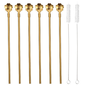 Cabilock Stainless Straw 6Pcs Spoon Straws Cocktail Stirring Spoon with 2Pcs Cleaning Brushes Stainless Steel Mixing Spoon Drink Stir Spoons for Cocktail Coffee Beverage Mixing Spoons