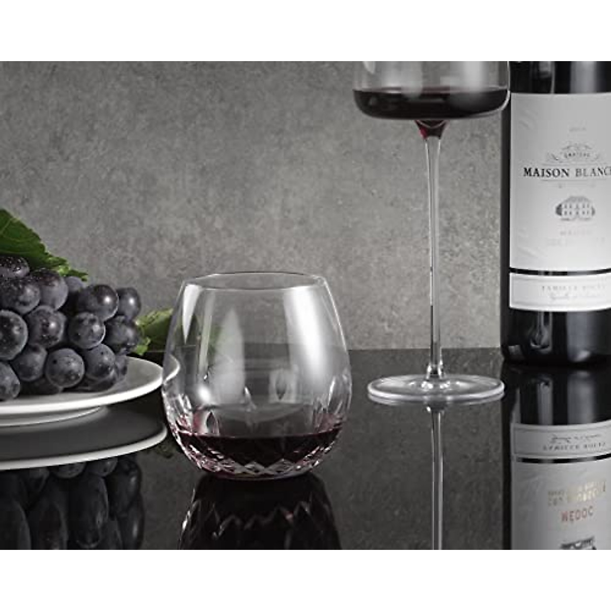 Hand Cut Stemless Wine Glasses by SHOSHIN - Lead-free Crystal Drinking Glass - Perfect gift for Him or Her (15 Oz, Set of 4)…