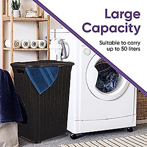 Wicker Laundry Hamper With Lid 50 Liter - Brown Laundry Basket 1.40 Bushel Durable Bin With Cutout Handles - Easy Storage Dirty Cloths in Washroom Bathroom, Or Bedroom. By Superio.