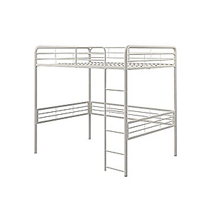 DHP Full Metal Loft Bed with Ladder Space-Saving Design, White