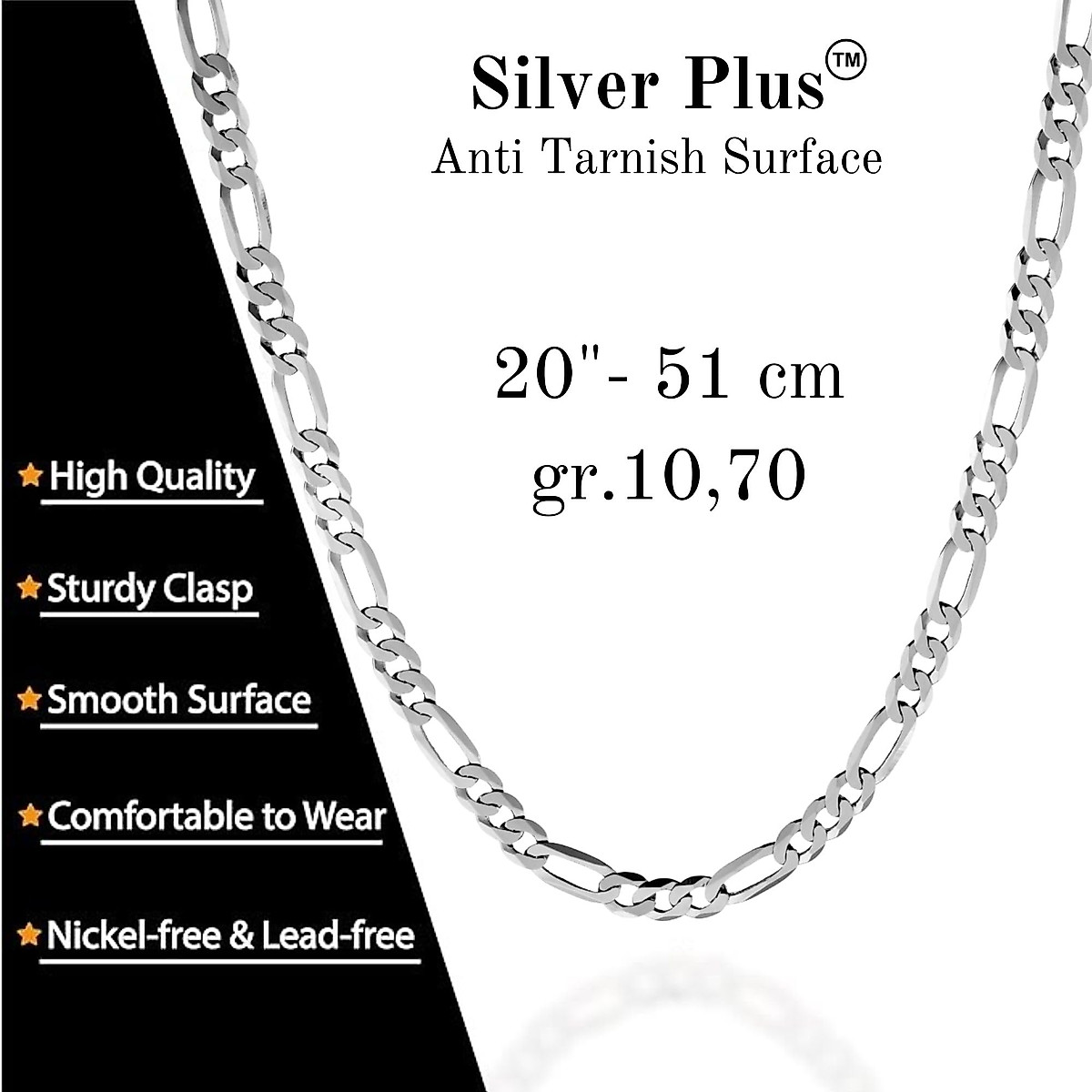QUADRI - Certified Made in Italy 925 Sterling Silver 5mm Figaro Link Chain Necklace 20 Inchs