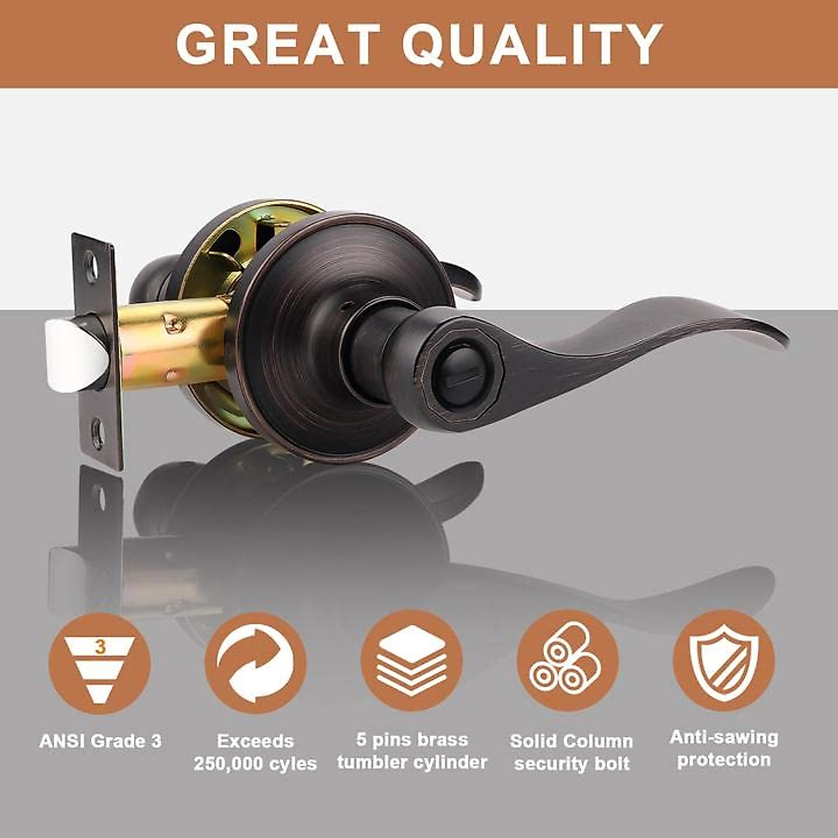 10 Pack Privacy Bathroom Door Lock Lever Keyless No Keys Door Lockset;Right/Left Handed Reversible;Oil Rubbed Bronze Door Levers Hardware