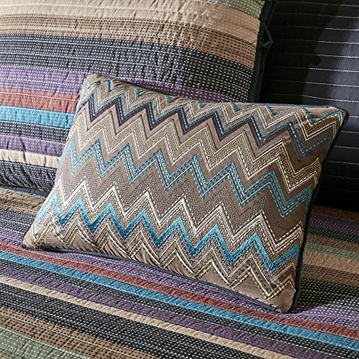 Madison Park Daybed Cover Double Sided Quilting Casual Design All Season Bedding Set with Bedskirt, Matching Shams, Decorative Pillow, 75 in x 39 in, Yosemite, Purple Teal