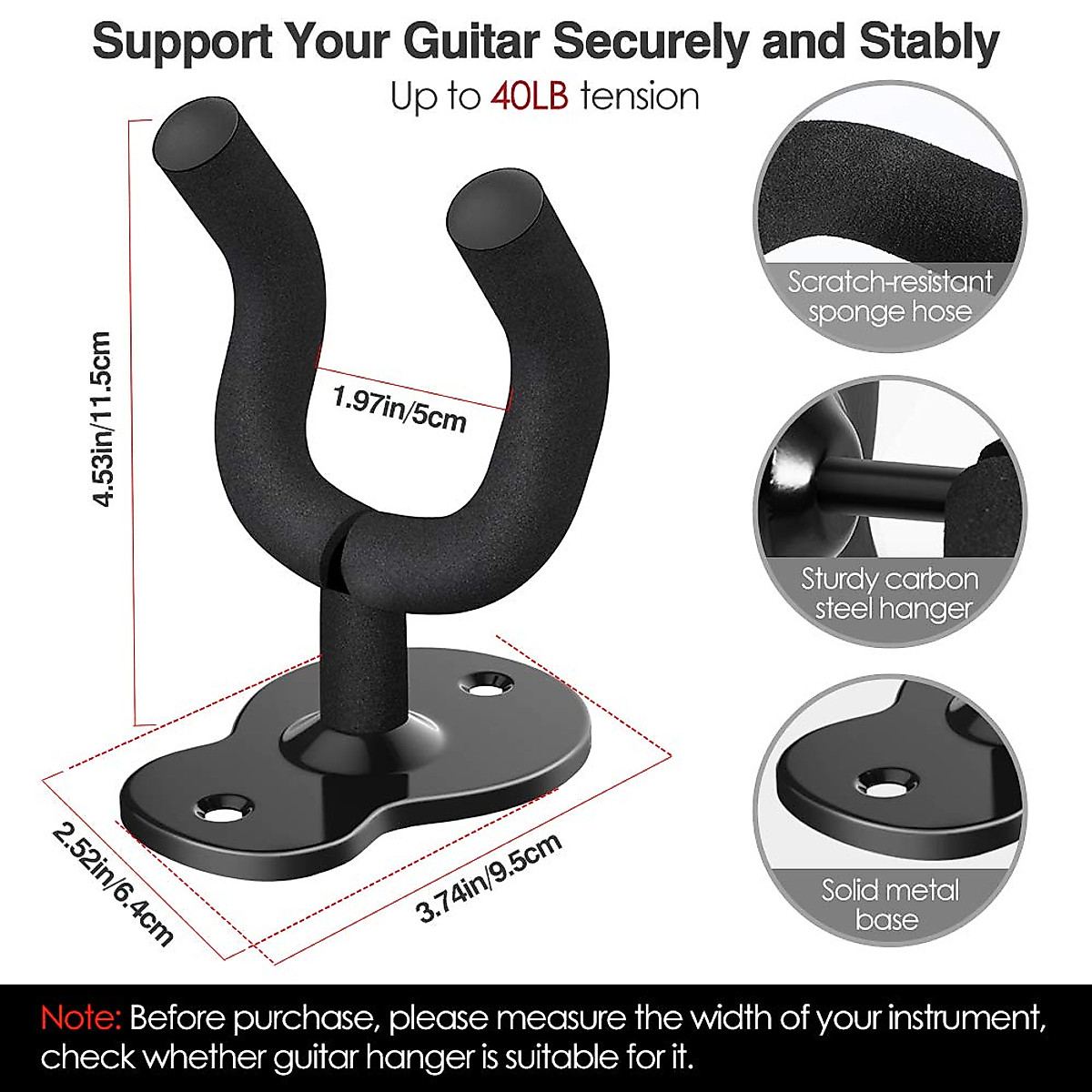 MoKo Guitar Wall Mount Hanger 3-Pack, Guitar Hanger Wall Hook Holder Stand for Bass Electric Acoustic Guitar Ukulele Guitar Wall Hanger Bracket Guitar Hanger for Studio Room - Black