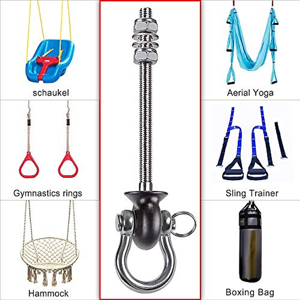 Dolibest Set of 2 Permanent Antirust Stainless Steel 304 Heavy Duty Swing Hangers, 1800LB Capacity, Wood and Steel Beam Yoga Hammock Chair Punching Bag Porch Swing Sets,180° Swing, 7.67‘’