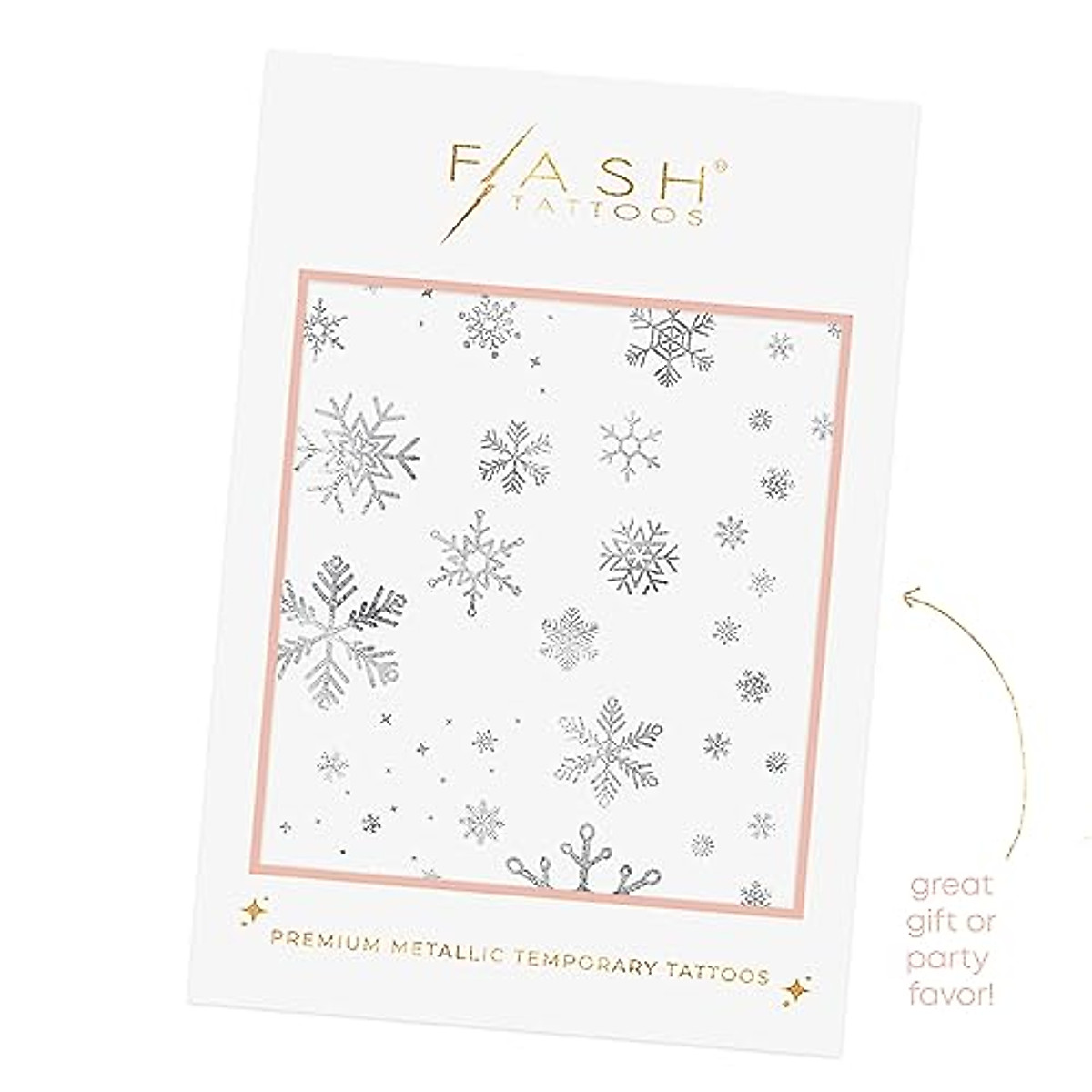 Flash Tattoos Winter Frost Metallic Temporary tattoos-2 sheet mini pack | Includes over 36 premium silver foil snowflake tattoos | snowflake glitter, snowflake sticker, Frozen party favor, winter wonderland party supplies