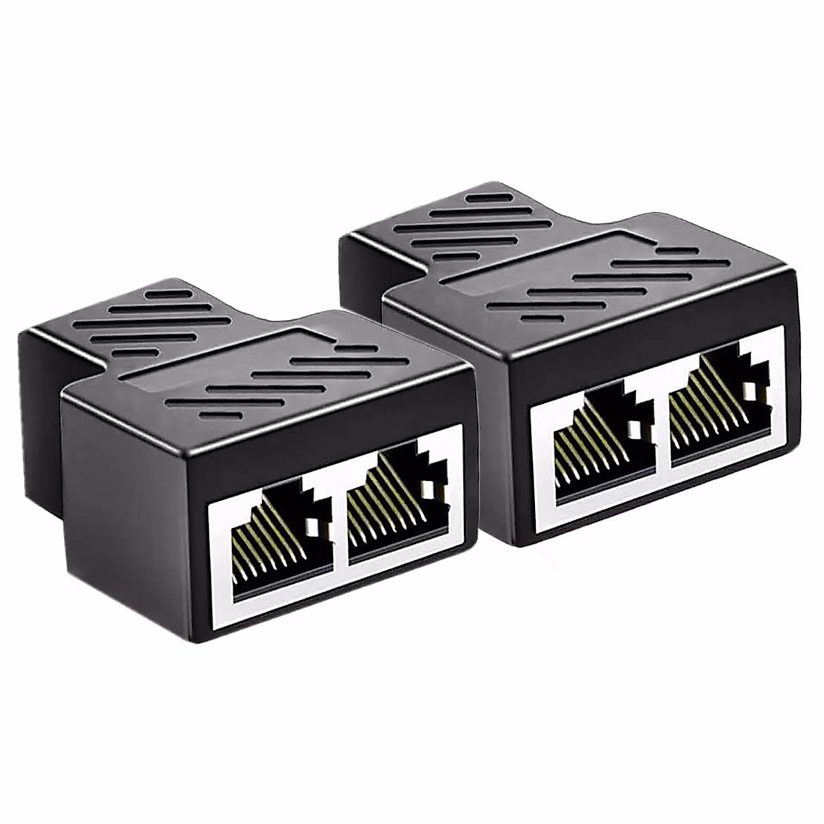RJ45 Ethernet Splitter Adapter, 2 Pack 1 to 2 Ethernet Splitter 8P8C Socket Extender to Connect to LAN Network Internet Splitter Adapter, for Cat5, 5e, Cat6, Cat7, Black