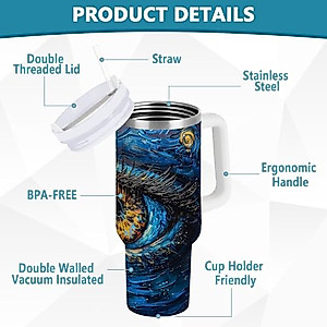 RPLIFE Beautiful Eye Style Blue Tumbler, Stainless Steel Mug, Cups with Lids and Straws