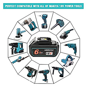 AMICROSS 2-Pack 18V 6.0Ah Lithium-ion Replacement Batteries with LED Indicator for Makita 18V Battery - Compatible with BL1860B BL1860 BL1850B BL1850 BL1840B BL1840 BL1830B BL1830 - Black