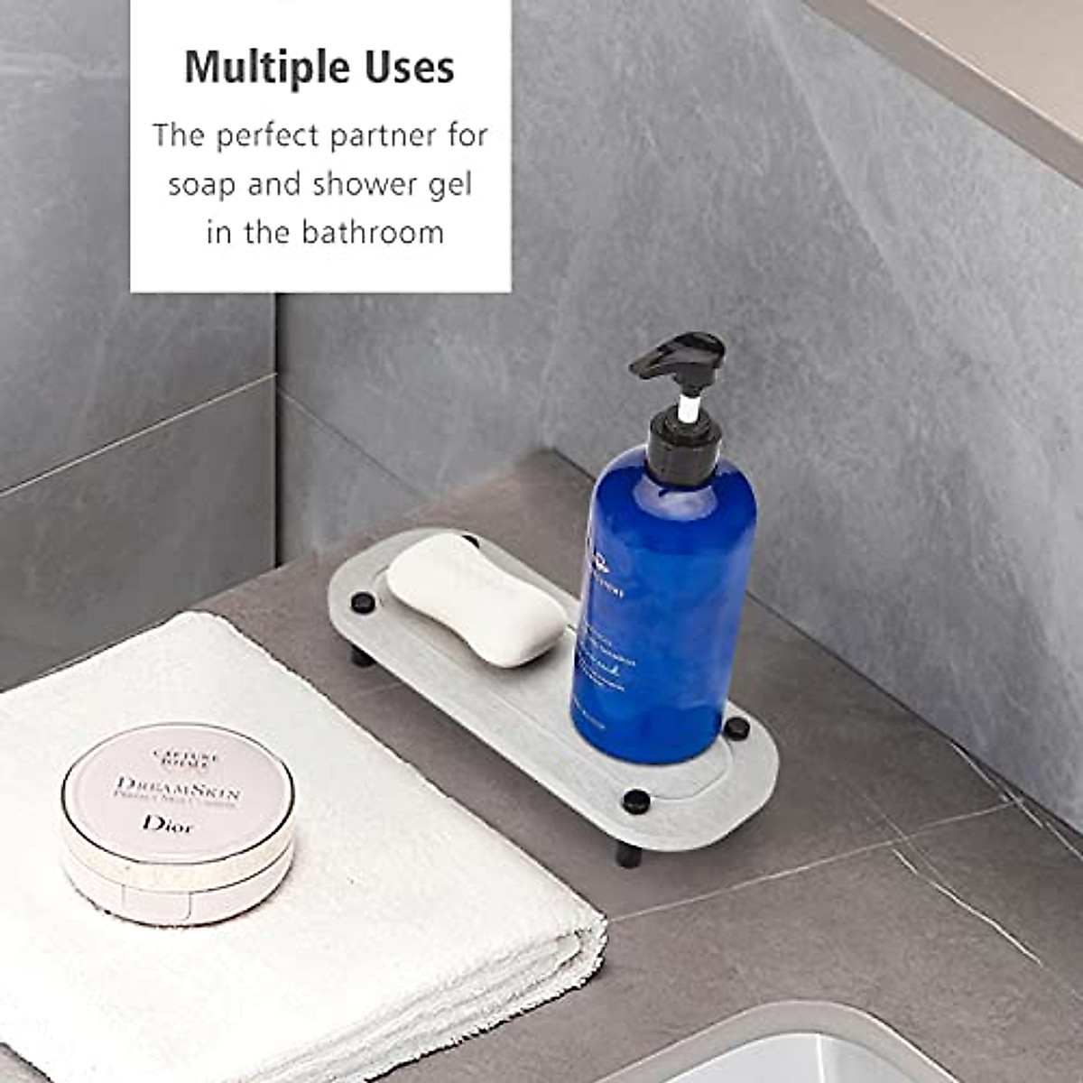 Bathroom Vanity Tray, StoneSpace Instant Dry Sink Organizer, Diatomite Toothbrush Tray, Water Drying Soap Holder, Water Absorbent Diatomite Coaster for Bathroom and Kitchen