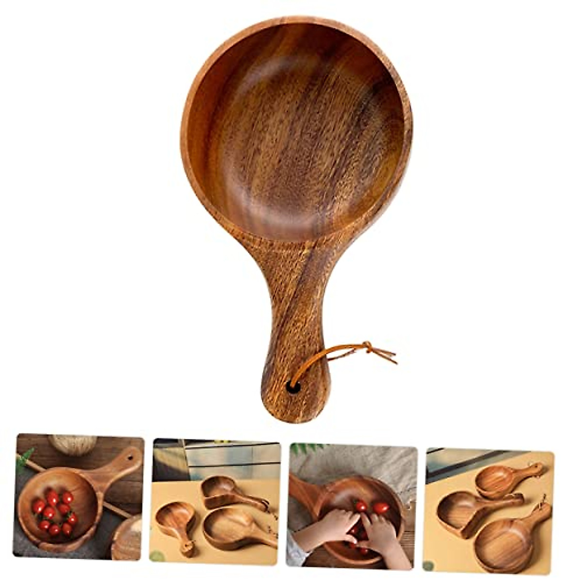 Holibanna 2pcs Wooden Instant Noodle Bowl Wooden Fruit Bowls Small Milk Container Spoon Rest for Kitchen Counter Wooden Appetizer Plate Salad Container Porridge Acacia Dessert Bowl