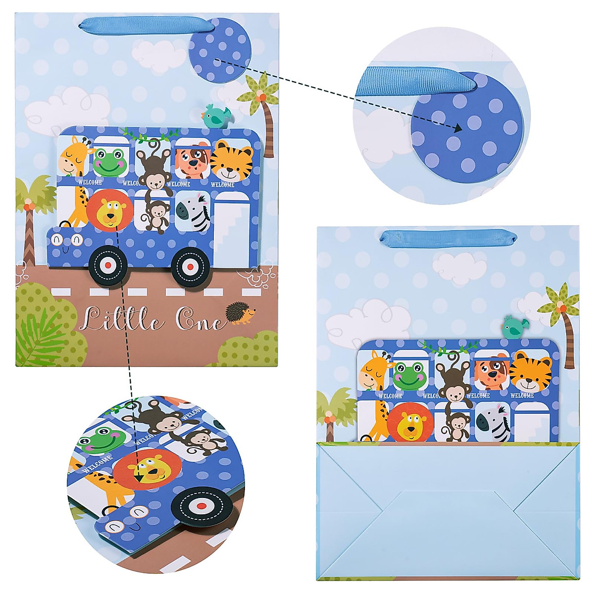 LeZakaa 16" Large Gift Bag with Tissue Paper,Hello Baby Gift Tag and Greeting Card, Purple Gift Bag with Sleeping Elephant Design for Baby Shower