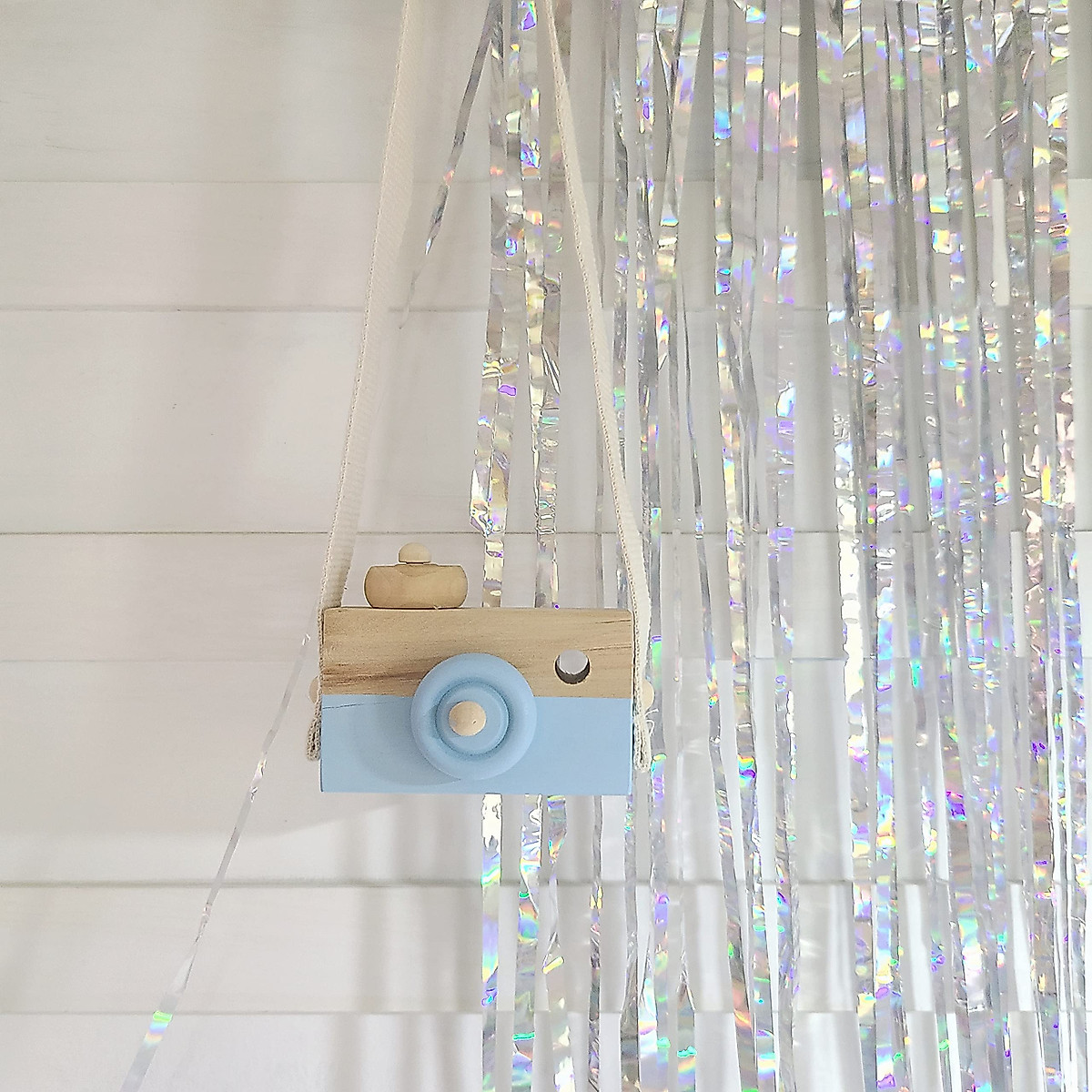 Baby Toy Wooden Mini Camera Toy, Baby Kids Cute Mini Sharpe Toy, Neck Hanging Photographed Props for Baby Toddlers Children Kids' Room Hanging Decor Gift (Blue)