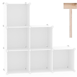 C&AHOME Cube Storage Organizer, 6-Cube Shelves Units, Closet Cabinet, DIY Plastic Modular Book Shelf, Ideal for Bedroom, Living Room, Office, 36.6" L x 12.4" W x 36.6" H Milky UPCS06M