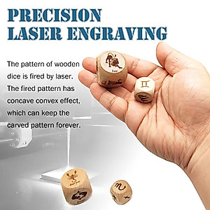 Hometu 2 Pairs/Set Zodiac Constellation Dice Set - 2Pcs 20MM + 2Pcs 30MM Engraved Wooden Astrological Dices for Divination Accessory (V1(20MM)+V1(30MM)), Wood