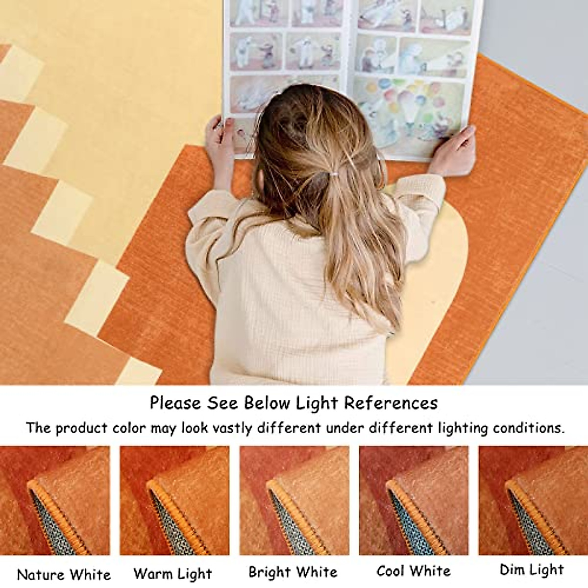 Lahome Abstract Low Pile Kids Room Area Rug - Orange Minimalist 3x5 Playroom Rug, Modern Building Soft Non-Slip Non-Shedding Mat Machine Washable Carpet for Entryway Nursery Office Living Room Bedroom