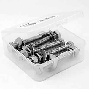 (6 Sets) 3/8-16x1-3/4" Stainless Steel Hex Head Screws Bolts, Nuts, Flat & Lock Washers Kits, 304 Stainless Steel 18-8, Fully Machine Thread, Flat Washers Diameter 1.02"
