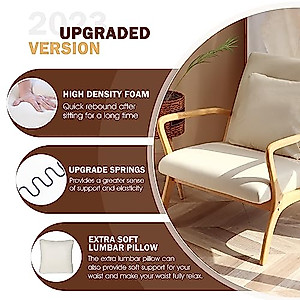 ELUCHANG Accent Chair with Lumbar Pillow,Mid-Century Modern Armchair, Linen Fabric Comfy Reading, Lounge Side Chair for Living Room Bedroom Apartment,Easy Assembly(Beige)