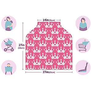 Baby Car Seat Covers Pink Girly Princess Royalty Crown Nursing Cover Breastfeeding Scarf Stroller Cover for Babies Multiuse Infant Carseat Canopy for Boys Girls, Shower Gifts
