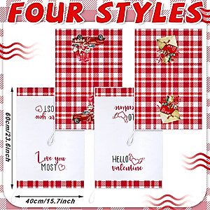 4 Pcs Valentines Day Kitchen Towels Hand Dish Towels Red Valentines Day Decor Love Envelope Truck Fingertip Towels Absorbent Microfiber Cloths for Bathroom Guest Anniversary Wedding 16 x 23.6 Inch