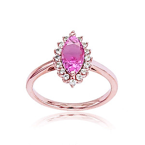 DECADENCE Sterling Silver Rose 10x5 Marquise Created Pink Sapphire & Round Created White Sapphire Ring