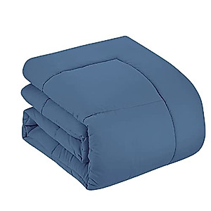 Sweet Home Collection 5 Piece Comforter Set Bag Solid Color All Season Soft Down Alternative Blanket & Luxurious Microfiber Bed Sheets, Denim, Twin