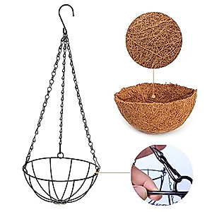 FUFUUIQY 4 Pack Metal Hanging Planter Basket with Coco Coir Liner Outdoor 8 Inch Chain Round Wire Plant Holder Flower Pots Hanging Baskets for Plants Outdoor Garden Decorations