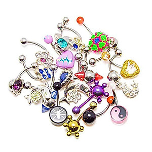 BodyJewelryOnline 12 Random Belly Navel Rings 316L Surgical Steel comfortable and long lasting 14 Gauge - 7/16 inche (11MM) Piercing Jewelry - Sold as a pack of 12