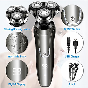 Electric Razor for Men,Electric Shavers for Men IPX7 Waterproof Mens Shaver Rechargeable with Beard Trimmer, 4 in 1 3D Rotary Mens Razor Shaver Kit Cordless Shaving Machines for Husband Father Gift
