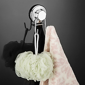 SANNO Suction Cup Hooks, Shower Squeegee Holder Towel Robe Loofah Hooks Hanging Shower Hooks for Bathroom Shower Wall, Bathroom Shower Accessories, Chorme (3 Pack)