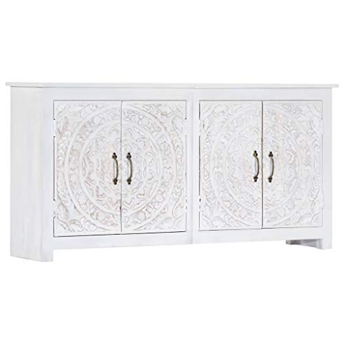 vidaXL Sideboard Buffet Kitchen Storage Cabinet Liquor Dining Room Hallway Cupboard Console Table Accent Cabinet Handmade White Solid Wood Acacia
