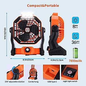 Outdoor Camping Fan with LED Lantern and Hook, Small Personal USB Desk Fan Portable Rechargeable Battery Operated Fan,Fan for Tent Camping,Cordless Travel Fan Office,Home,Table,Bedroom Traveling