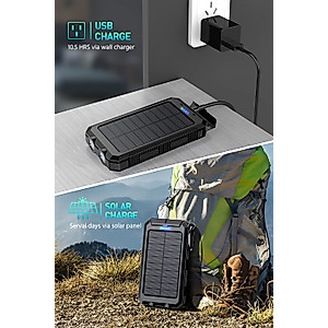 Mregb Power Bank,Solar Charger,36800mAh 5V3.1A QC 3.0 Dual 2 USB Port Built-in Powerful Flashlight IPX7(Black)