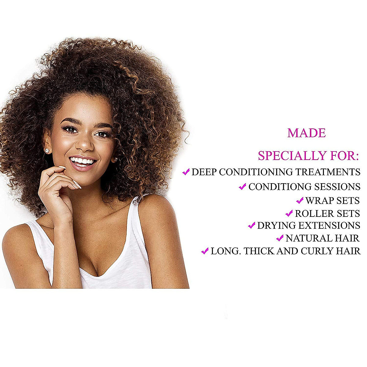 Bonnet Hair Dryer Hood With Silicone Hair Curlers-Soft Hooded Hair Dryer Bonnet with long hose For Relax,Speeds drying,easy for Drying,Styling,Curling&Deep Conditioning Fits All Head&Hair Sizes