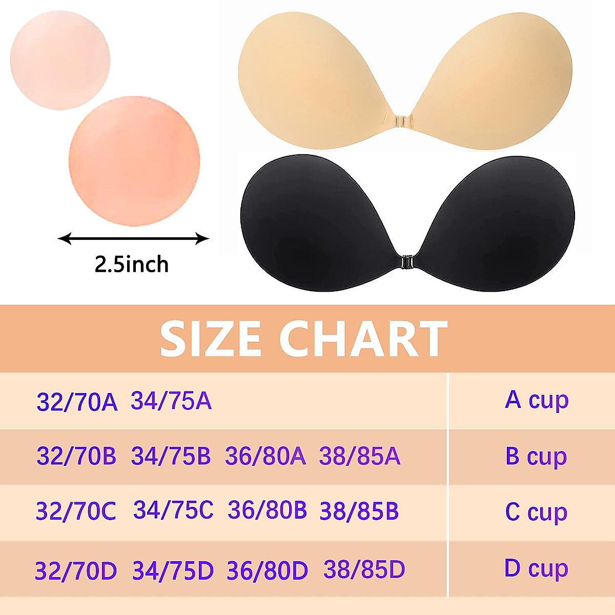 Albrta Sticky Bra, 2 Pairs Adhesive Bra, 2023 Upgrade Sticky Bras for Women Push Up, Invisible Sticky Boobs, Backless Strapless Bras for Women with Nipple Covers C