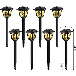 BEAU JARDIN 8 Pack Glass Solar Lights Pathway Landscape Outdoor Garden Waterproof Warm White LED Stainless Steeel Bright Sun Powered Lighting for Yard Path Patio Walkway Stakes Pattern Black BG403