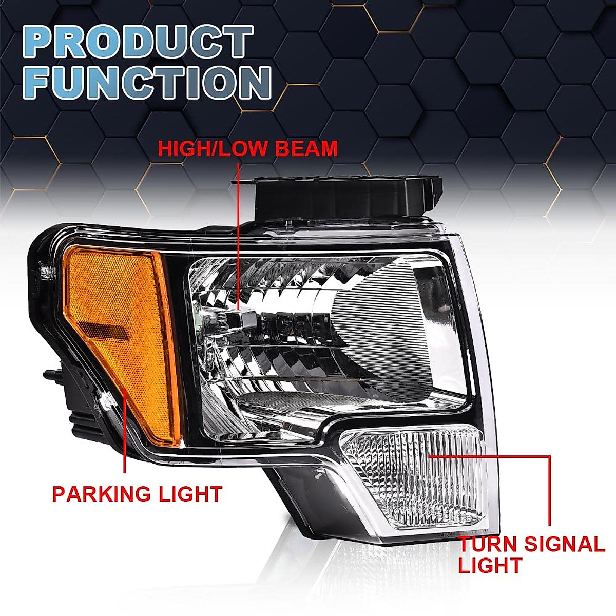 PIT66 LED Headlight Compatible with 09-14 Ford F150 2009-2014, Left and Right Driver & Passenger (Basic Style, Clear Lens Chrome Housing Amber Reflector)