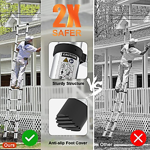 LUISLADDERS Telescoping Ladder, 12.5ft Aluminum Lightweight Extension Folding Telescopic Ladder Button Retraction Slow Down Design EN131 330lbs Max Capacity, Multi Purpose RV Ladder for Outdoor Work
