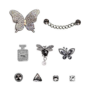 ZOKUZO Goth Bling Croc Charms Women Cute Designer Sliver Butterfly Punk Metal Jewels Rhinestone Gems Diamond Chains Crock Pins Shoe Charms Decorations Accessories for Adults Girl 30pcs