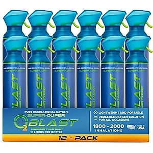 O2 Blast, Pure Oxygen Supplement, 10L Portable Can with Custom Breathing Mask for Respiratory Support, Elevate Oxygen Levels, Speed Recovery Time, Perfect for High Altitude & Sports Recovery (12-Pack)
