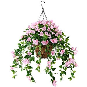 Homsunny Artificial Fake Flowers Plants with Hanging Baskets for Outdoor, Pink Faux Silk Bougainvillea Silk Vine Flowers for Outdoor Garden Yard Pouch Patio Indoor Home Decoration