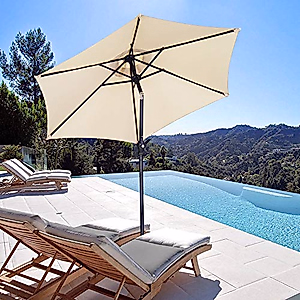 HYD-Parts 7.5FT Patio Umbrella Outdoor Table Umbrella,Market Umbrella with Push Button Tilt and Crank for Garden, Lawn, Deck, Backyard & Pool (Khaki)